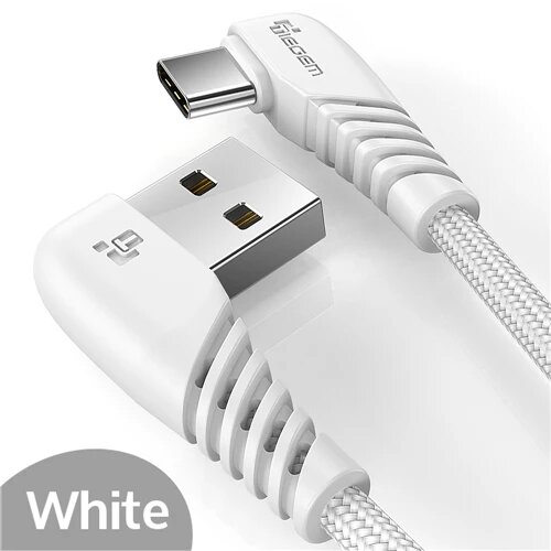 Кабель TIEGEM USB-C для Samsung S9, S10 Plus, Quick Charge 3,0, прямоугольный, для быстрой зарядки и передачи данных, для игр, USB-C провод 30cm, белый