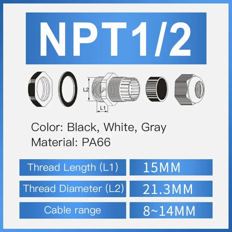 DIVEDEER нейлоновые кабельные вводы IP68 10 шт. NPT one second
