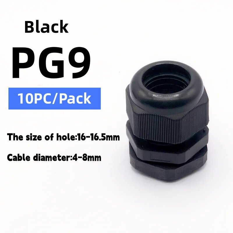 Водонепроницаемые кабельные сальники PG7 10 шт, белый/черный, нейлон PG9 Black