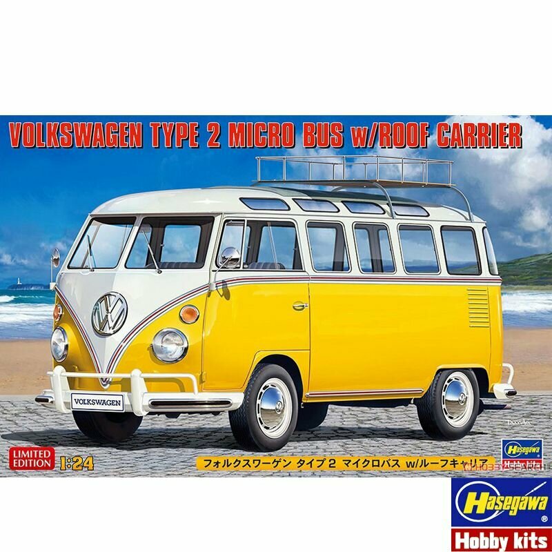 Сборная модель Машинка Hasegawa-20689 1/24 Volkswagen Type 2 Mini Bus with Roof Bracket model kit