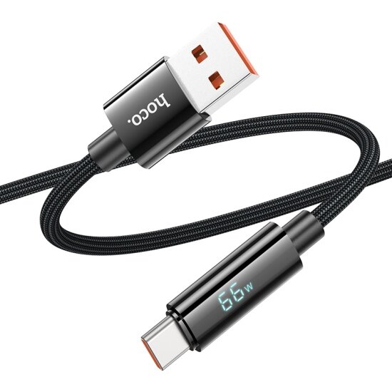 Кабель USB2.0 Hoco АM/Type-C, 5А, с дисплеем, U125, 1.2м, черный