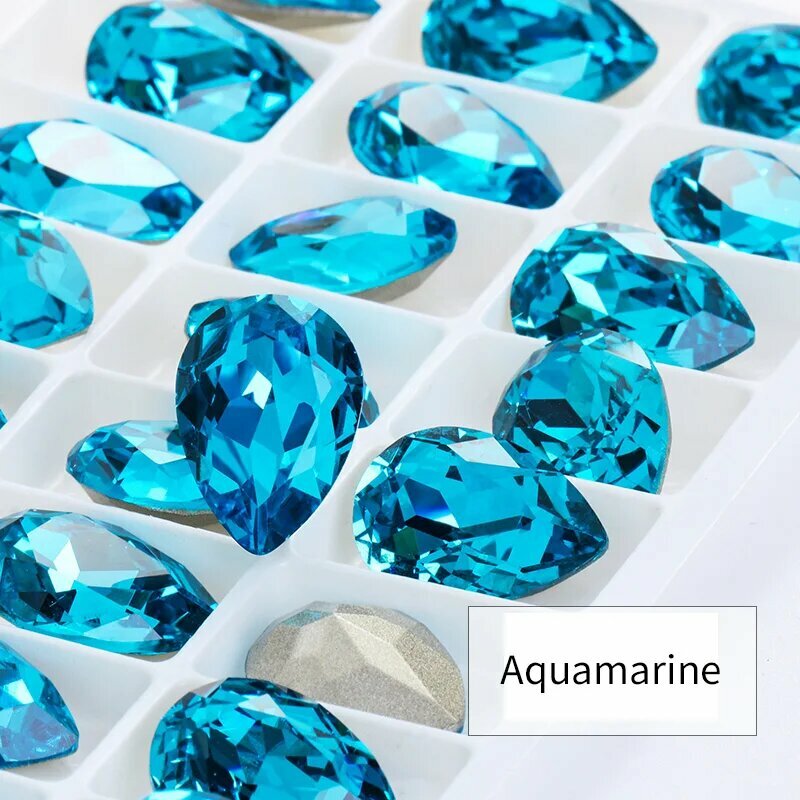 Фиолетовые стеклянные стразы YICHUAN для рукоделия Бирюзовый, 7x10mm 10pcs, Aquamarine