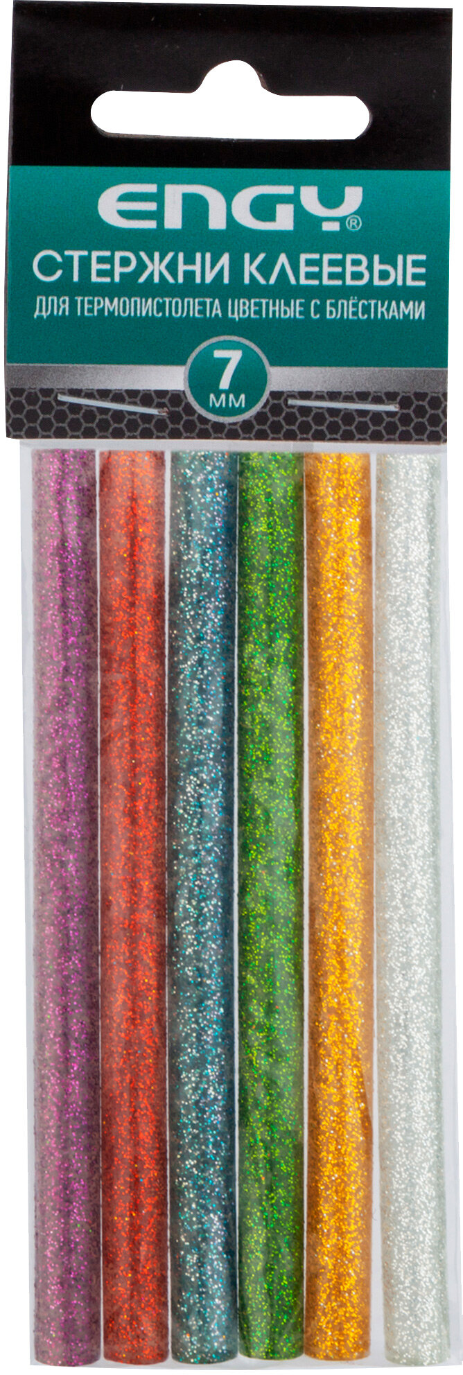 Стержни для клеевого пистолета (клей для термопистолета) Engy, цветные с блестками, 7 х 100 мм, 6 шт.