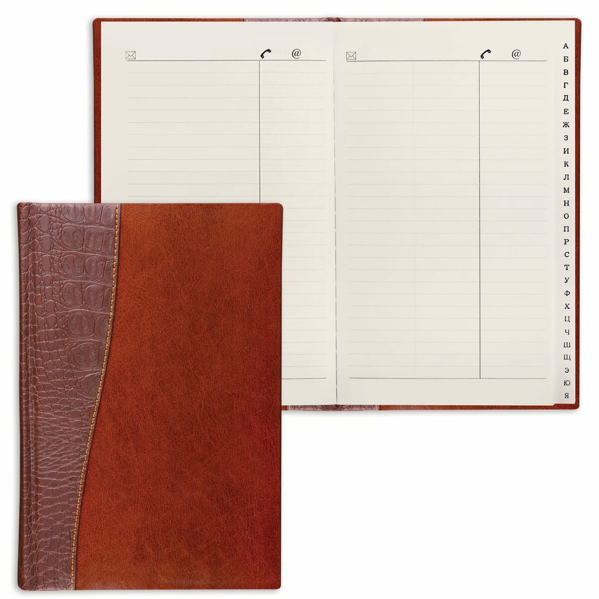 Телефонная книга A5 Brauberg "Cayman" (136х202мм, 96л, кожзам комбинированный, коричневый) (125130), 25шт.