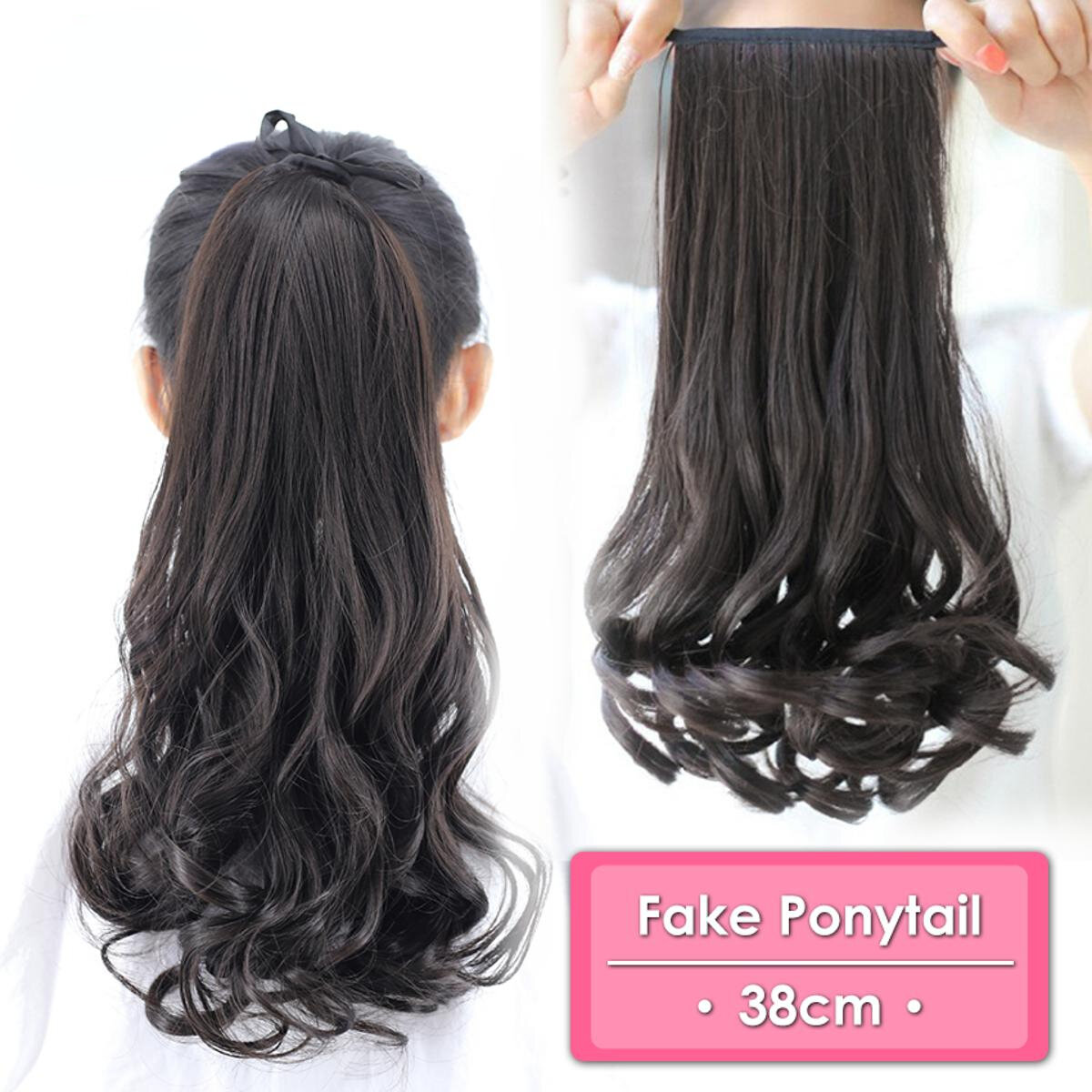 38 см парик конский хвост женский конский хвост натуральный удобный зажим для вьющихся волос конский хвост парик конский хвост вьющиеся волосы короткий парик для наращивания (черный)