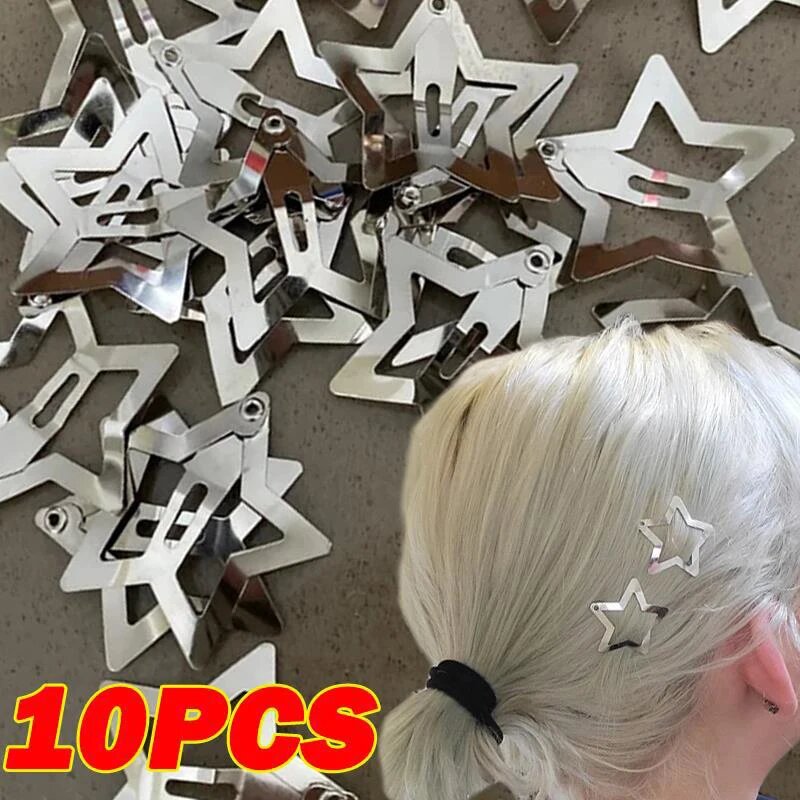 Заколки для волос серебристые звезды, 10 шт.