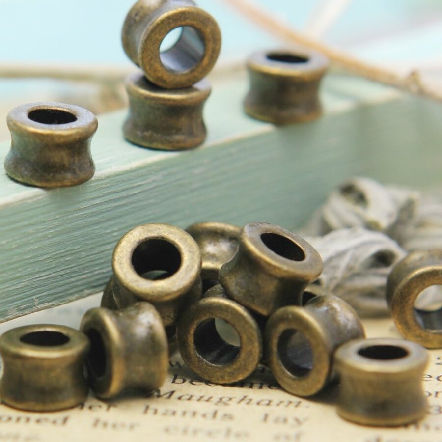 Евробусины 15 шт./ Металлические бусины с большим отверстием, 8х5.5 мм, цвет античная бронза