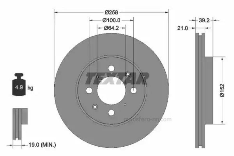 TEXTAR 92165903 Диск тормозной передний с покрытием PRO HONDA TEXTAR 92165903