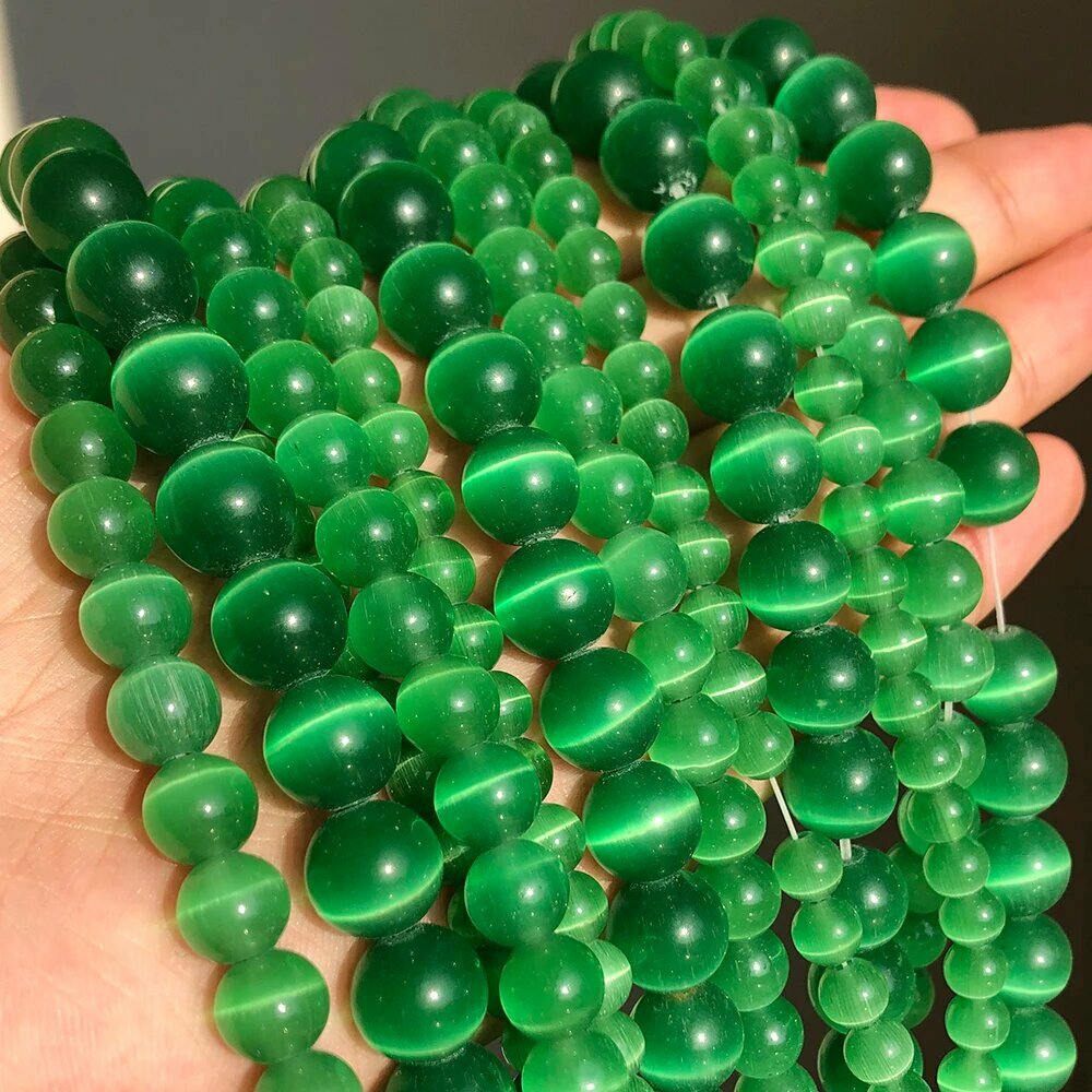 Бусины из натуральных камней GMB724 Изумрудный, 6mm approx 61pcs, Cat eye 02