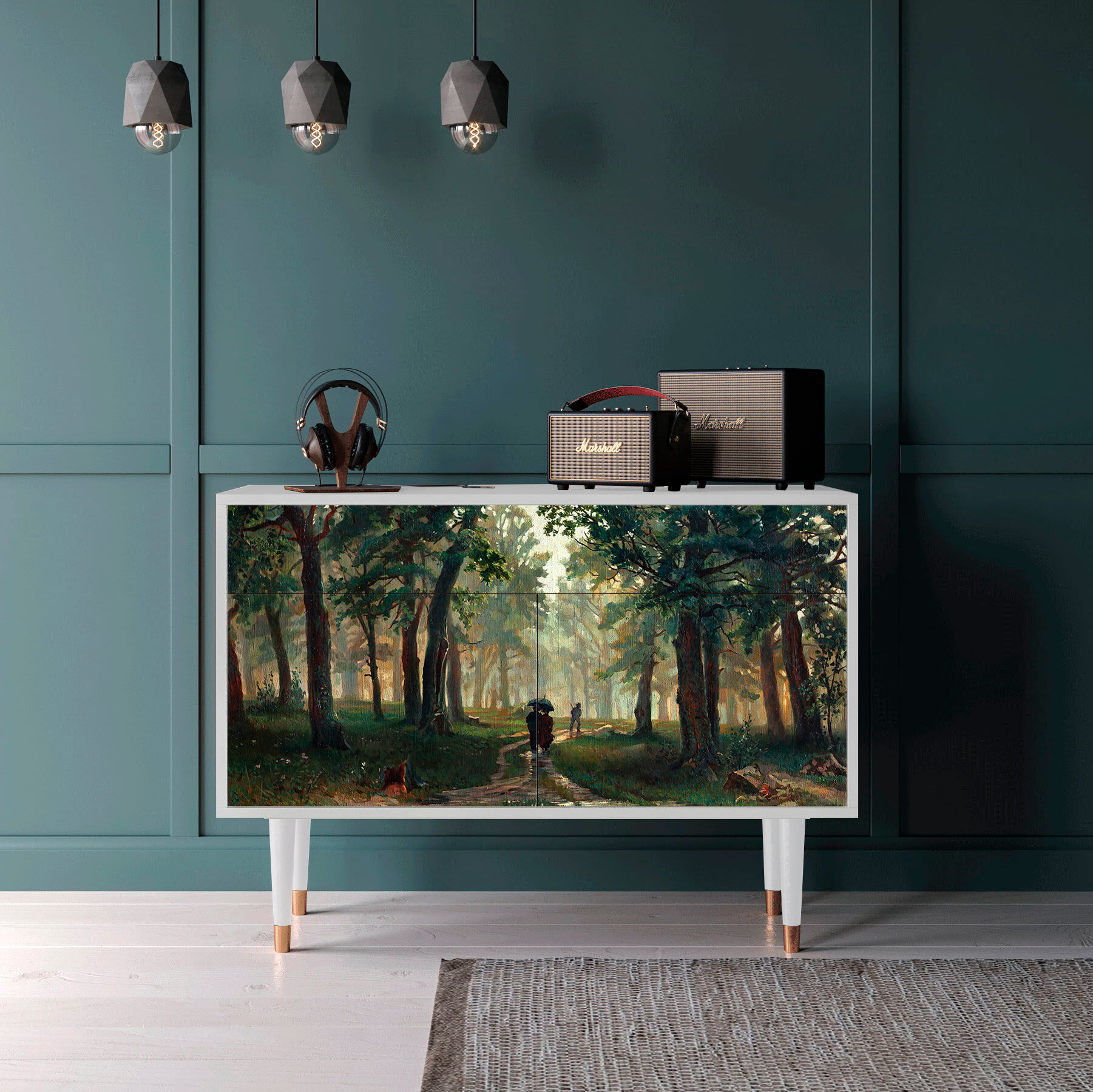 Комод - STORYZ - BS4 Rain in the Oak Forest by Ivan Shishkin, Размер - 115 x 85 x 48 см, Цвет корпуса - Белый