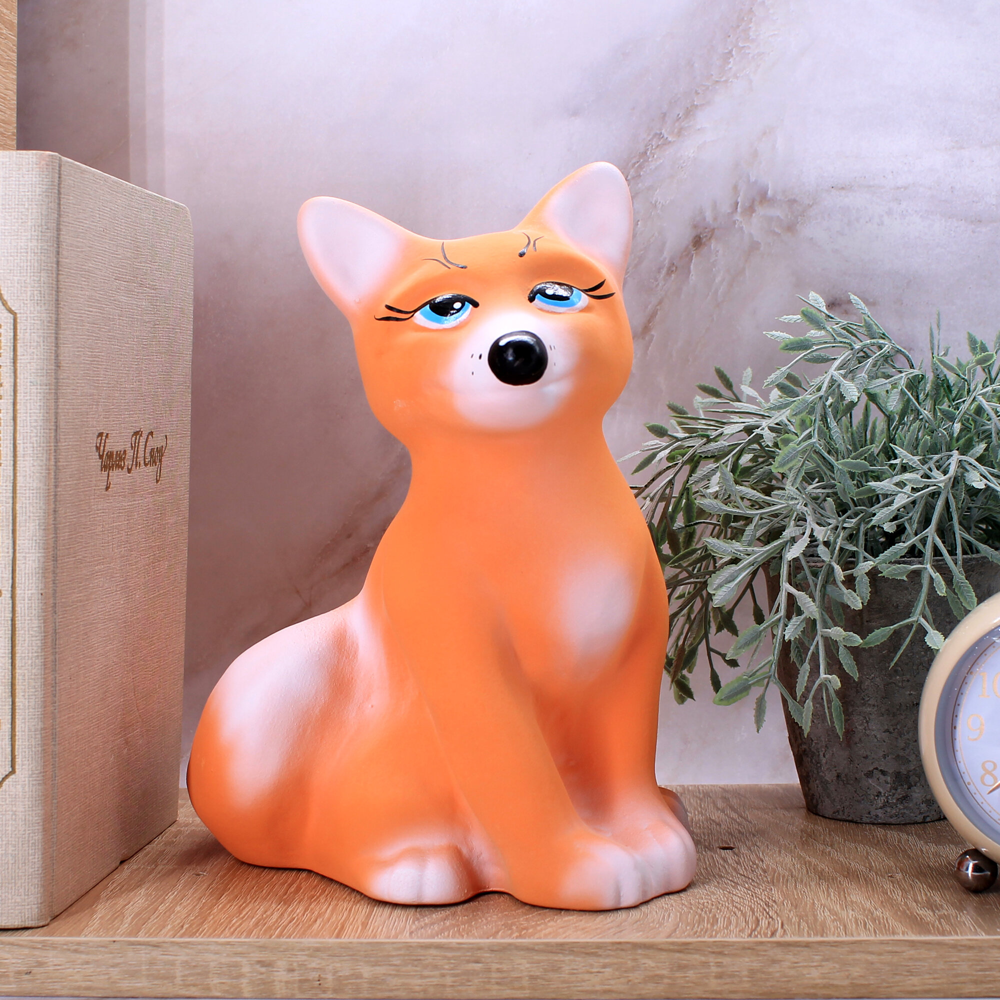 Статуэтка копилка Лисичка , 21 см , керамика , ручная работа , цвет рыжий с белым подпалом