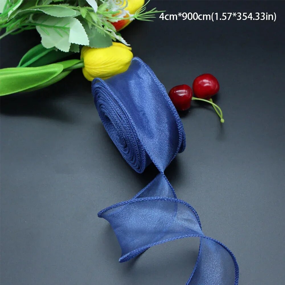 Шифоновая лента органза 10 м вискоза/полиэстер 4 см Темно-синий, Sapphire Blue