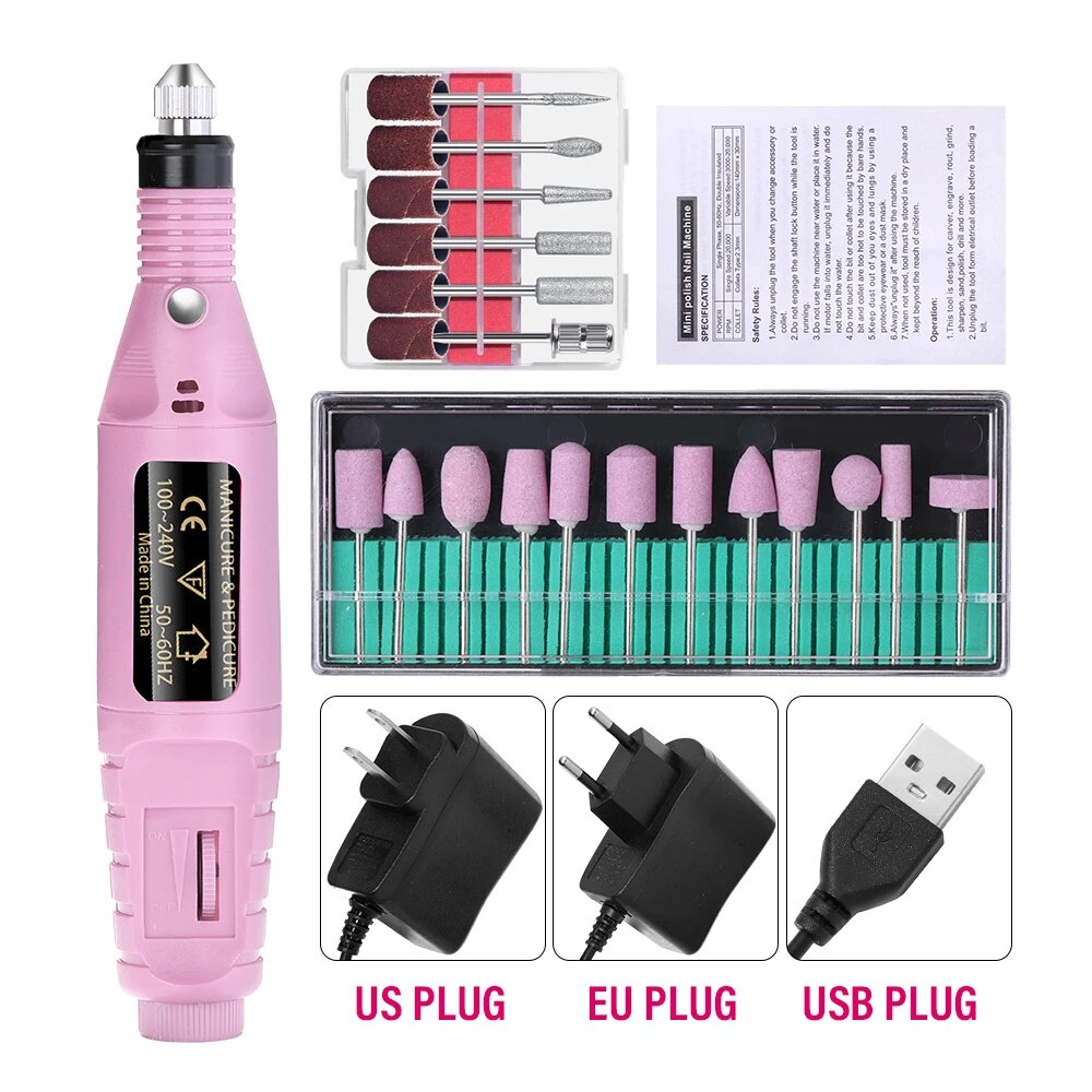 Электрическая дрель для маникюра LULAA Pink-set-a USB