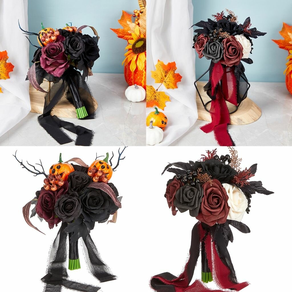 Свадебные букеты на Хэллоуин с тыквой