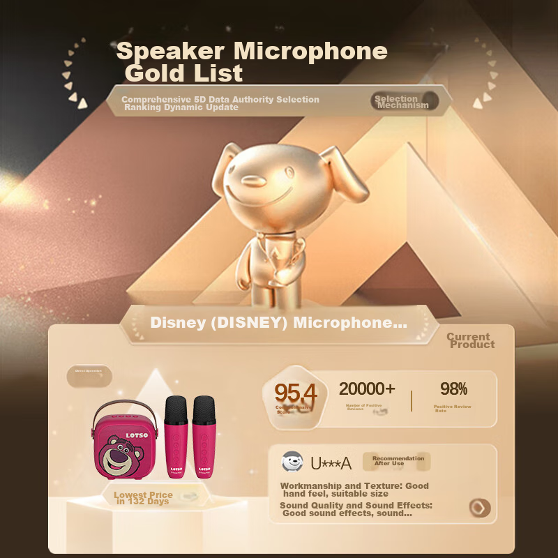 Disney Microphone Speaker All-In Karaoke System with Built-In Sound Card, Wireless Bluetooth, Birthday Gift Box for Boys And Girls, Children's Family KTV Sound System Set MK01 Strawberry Bear
