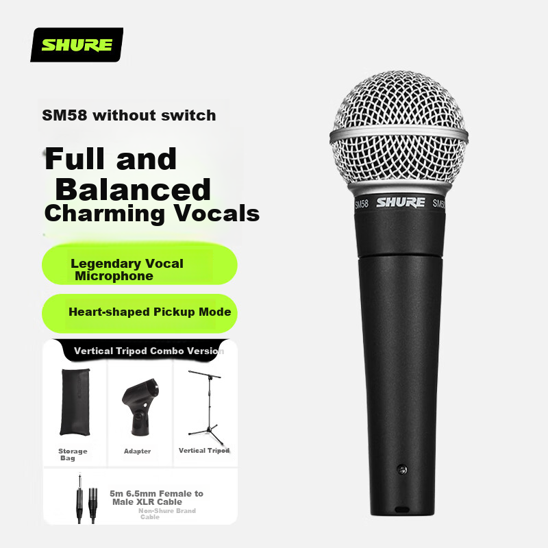 SHURE SM58 Dynamic Vocal Microphone with 6.5mm Canon Cable (5m) and Floor Stand Set