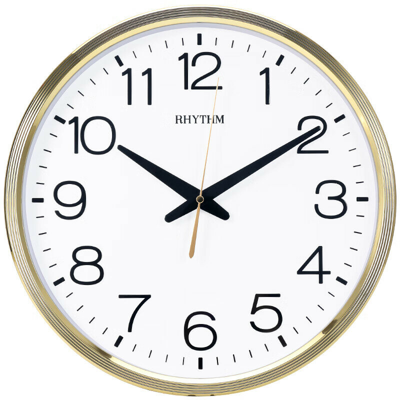 RHYTHM Wall Clock, Living Room And Bedroom Quiet Wall Clock, Simple Creative Timepiece, Wall-Mounted Quartz Clock, 36cm Gold, CMG494BR18
