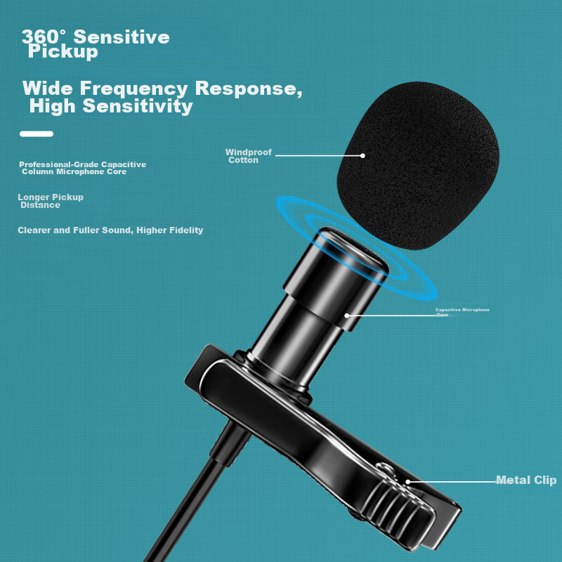 Soaiy WS10A Clip-On Wired Microphone, Interview Recording Mic, Mobile Live Streaming Microphone, Vlog Phone Camera External Microphone, Light Short Video Noise Reduction Accessory