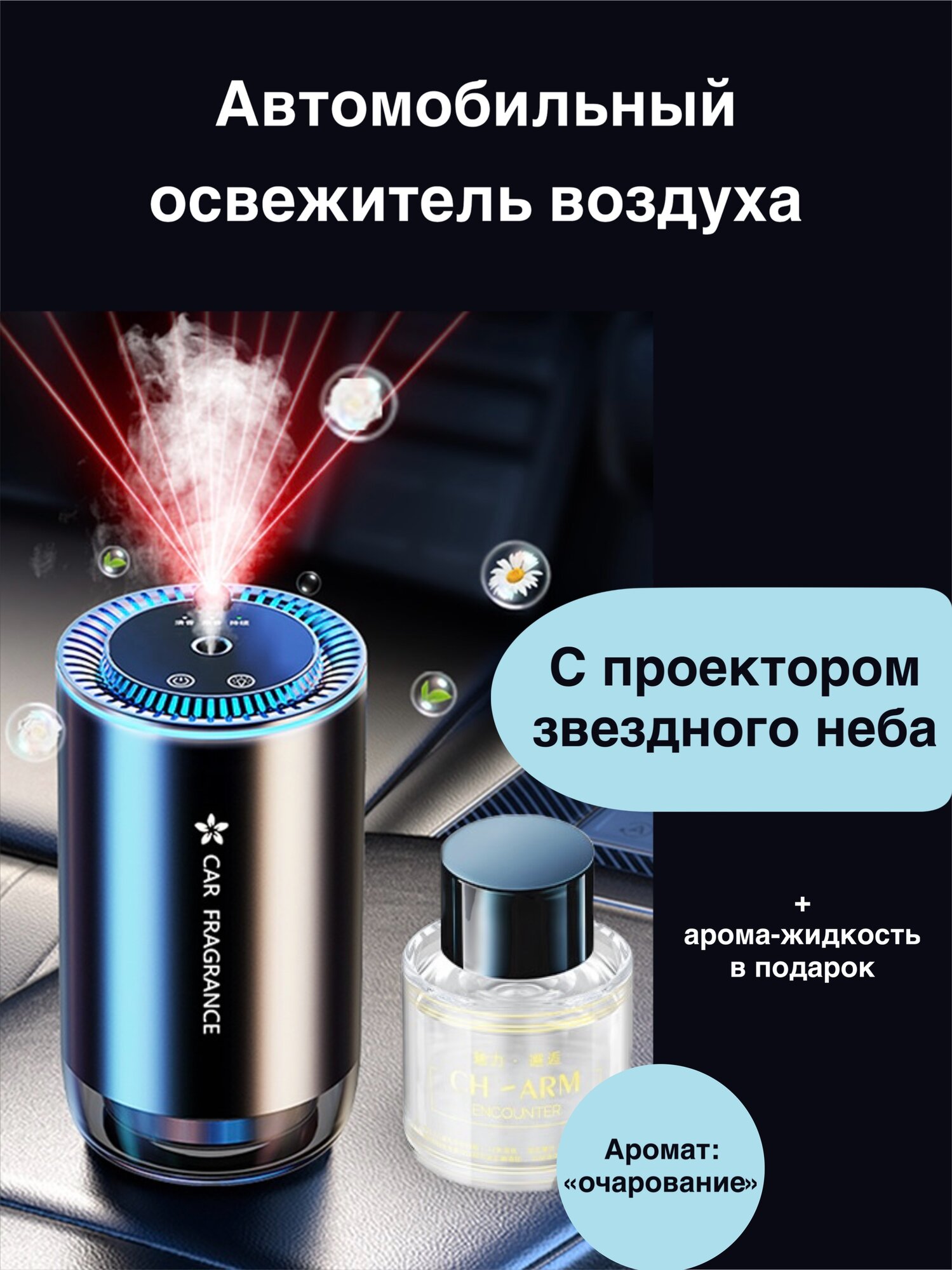 Аромадиффузор с жидкостью "очарование" Road Guard AI Smart, с подсветкой "звёздное небо", для дома, для автомобиля