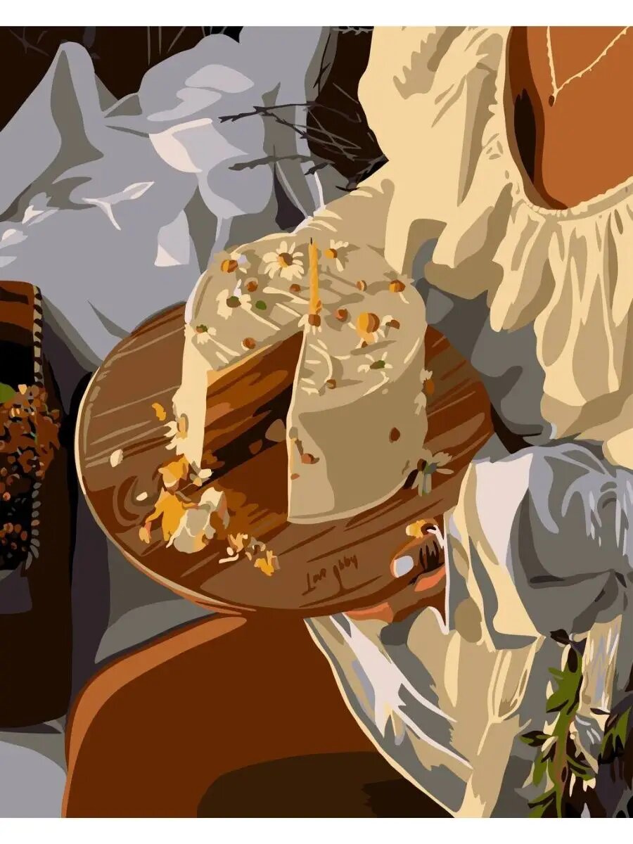 Стильные картины по номерам "девушка с тортом" Leonardo Daivinchik, холст на подрамнике, 40х50см