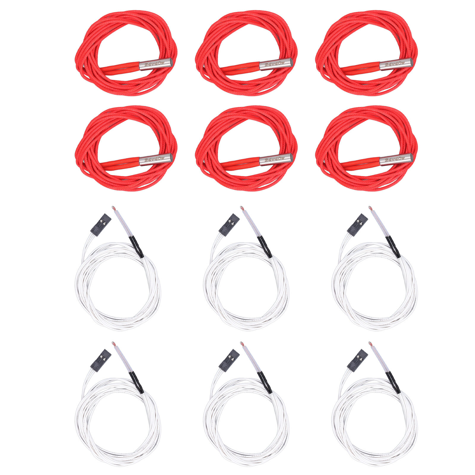 6 терморезисторных проводов с клеммами, 6 нагревательных стержней, аксессуары для хотэнда 3D-принтера, 24 В, 40 Вт.