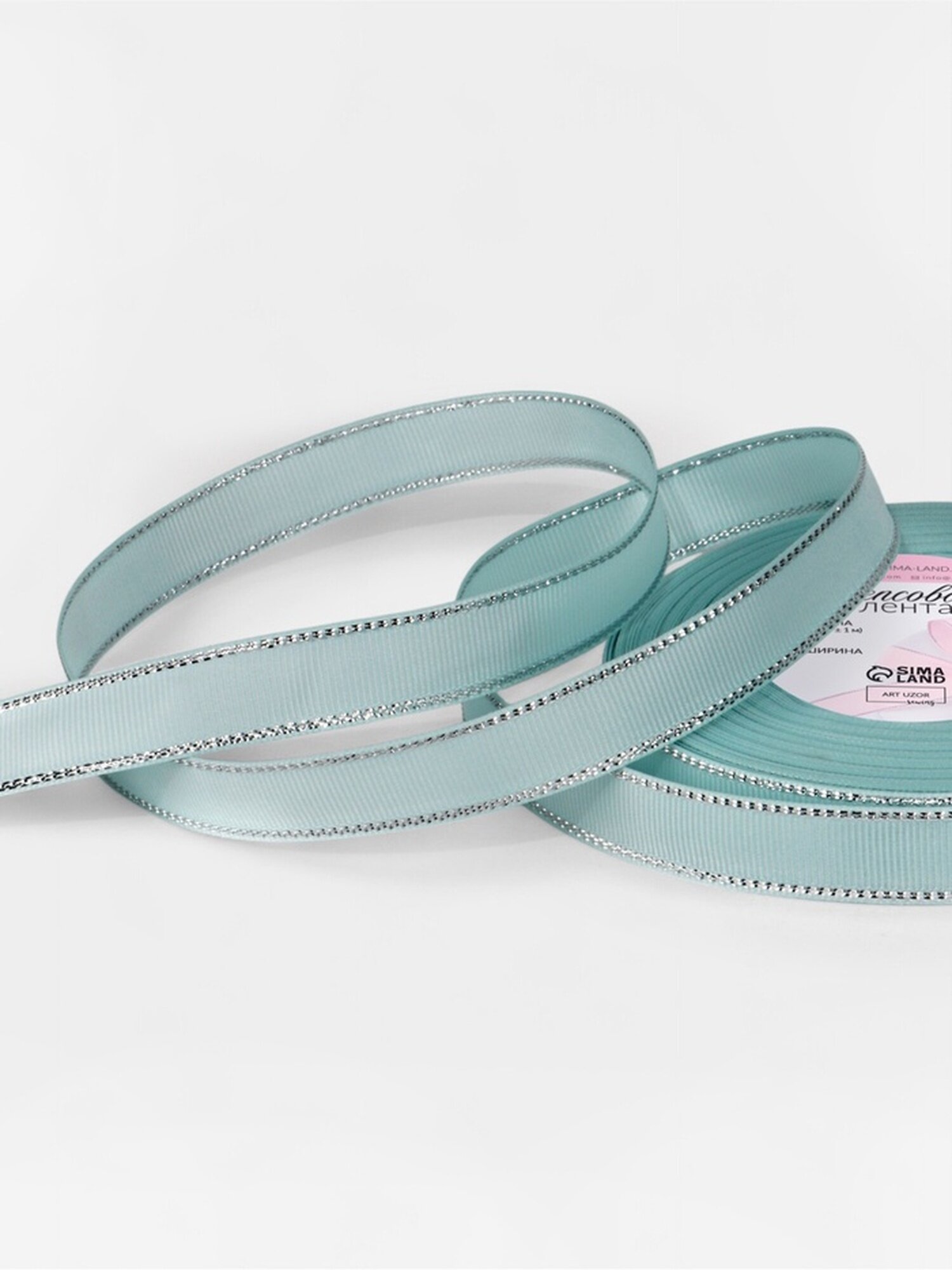 Лента репсовая, с серебряным люрексом, 15 мм, 23±1 м, светло-голубая №013