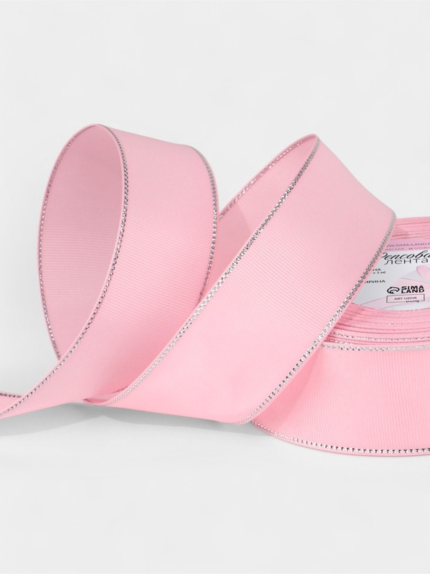 Лента репсовая, с серебряным люрексом, 40 мм, 23±1 м, светло-розовая №004