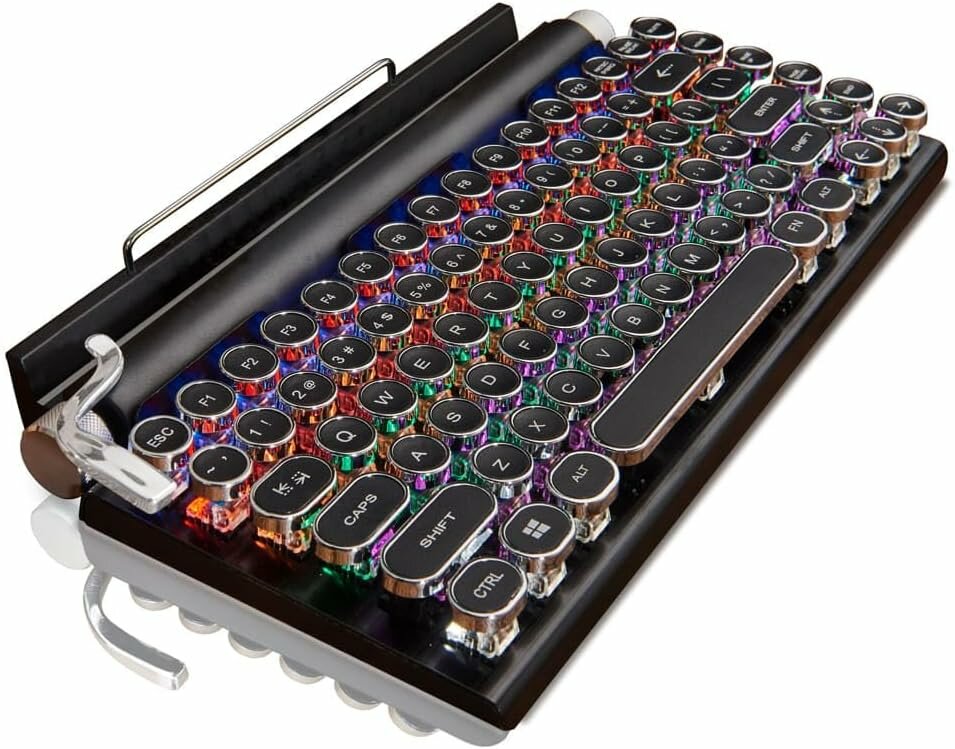 Ретро клавиатура с деревянным корпусом Беспроводная механическая клавиатура в стиле винтажной пишущей машинки для PC, Mac, iPad и телефона