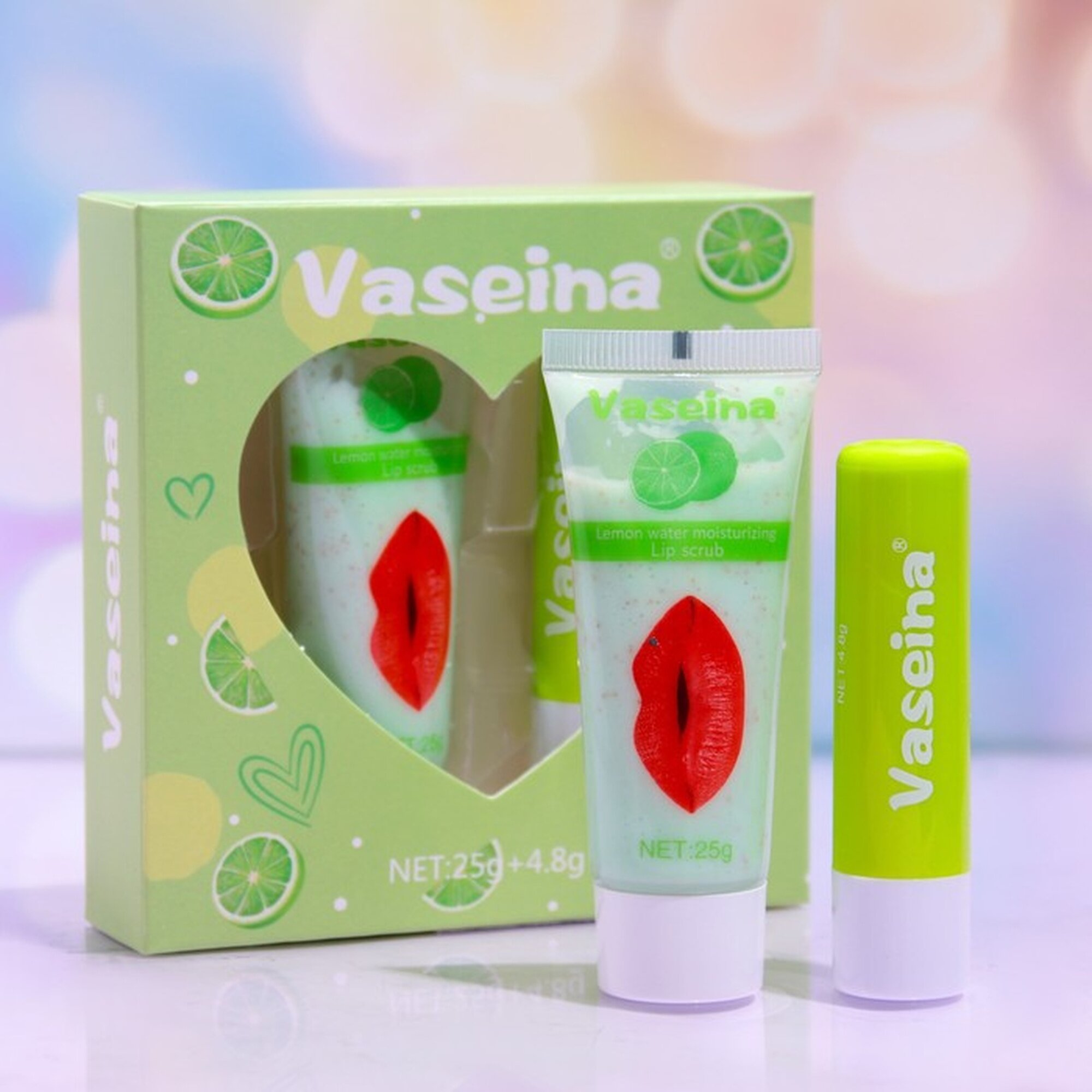 Набор для губ Vaseina "Лайм", бальзам и скраб, увлажнение, 2 в 1