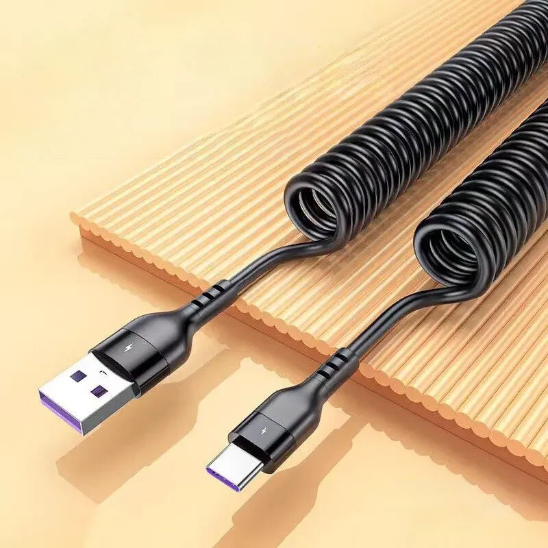 66 Вт 5A USB Type C кабель для передачи данных Micro USB пружинный телескопический кабель для быстрой зарядки для Android телефон аксессуары автомобильный кабель 1м1.5м