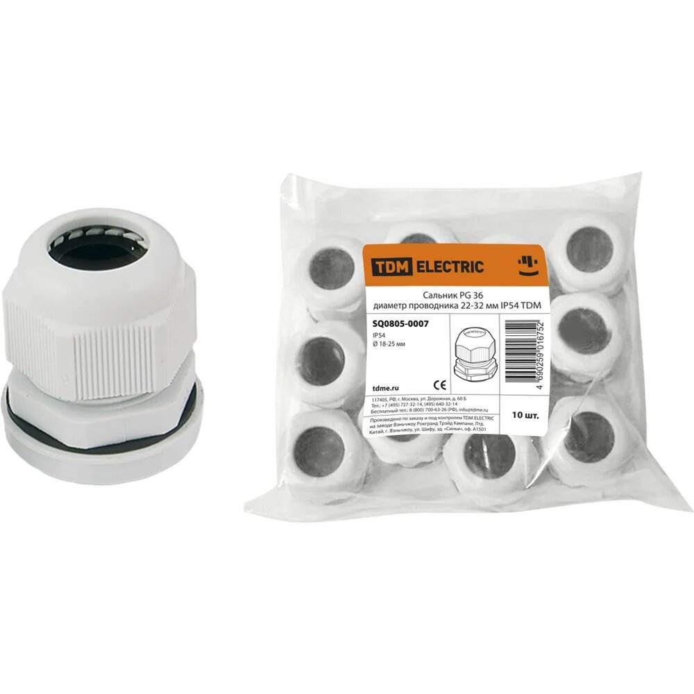 TDM ELECTRIC Сальник PG 36 диаметр проводника 22-32мм IP54 SQ0805-0007