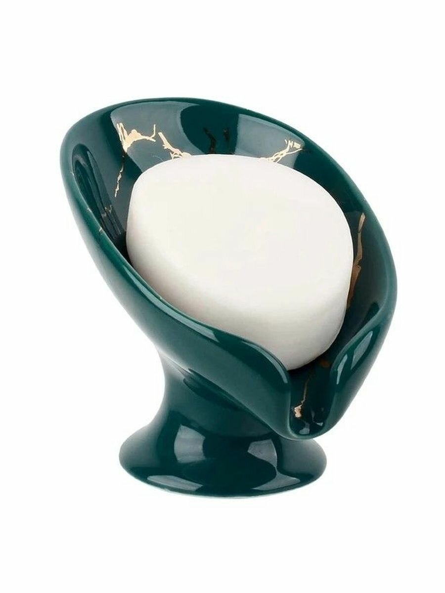 Керамическая мыльница со сливом, зелёная