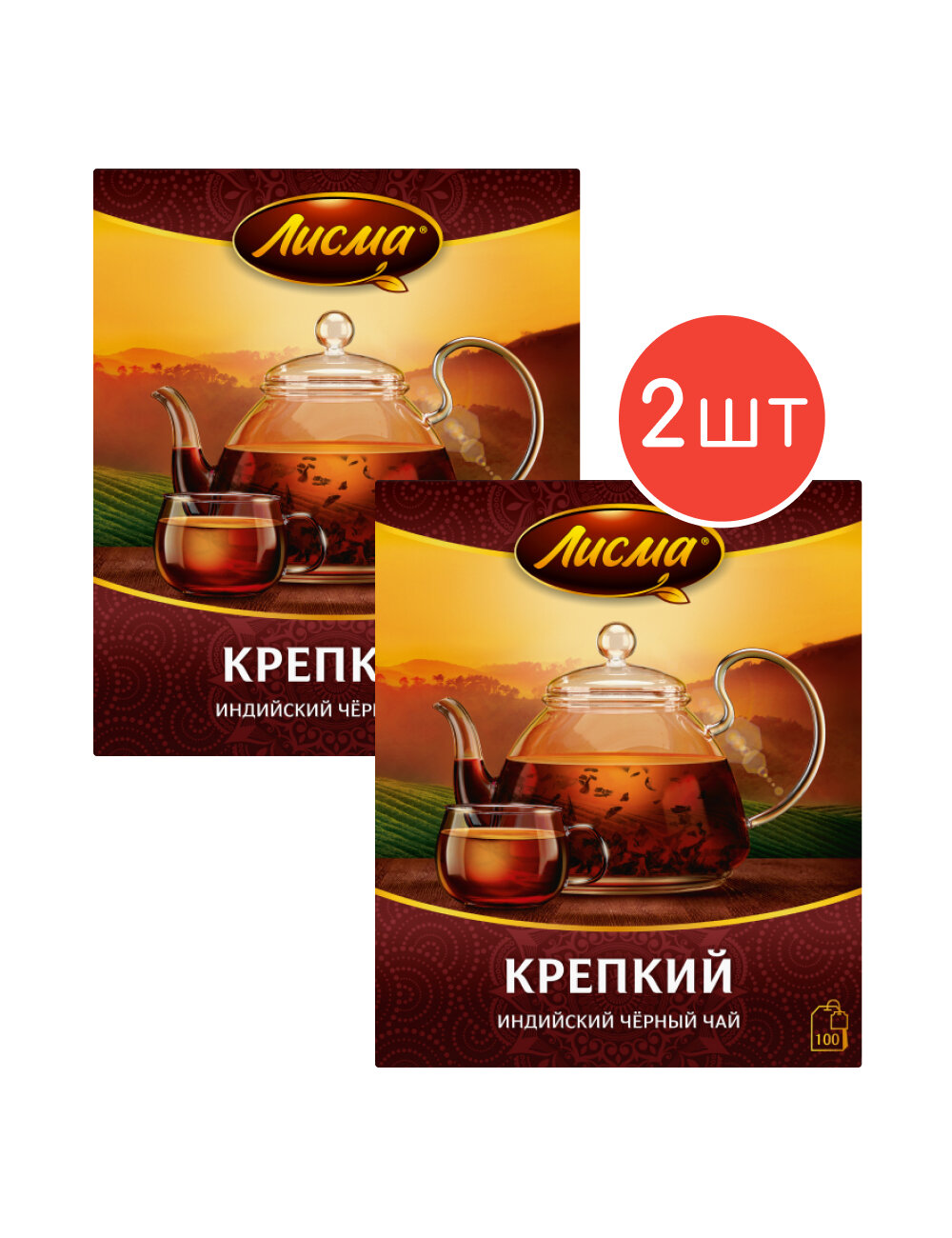 Чай черный Лисма Крепкий 100 пакетиков 200г 2шт
