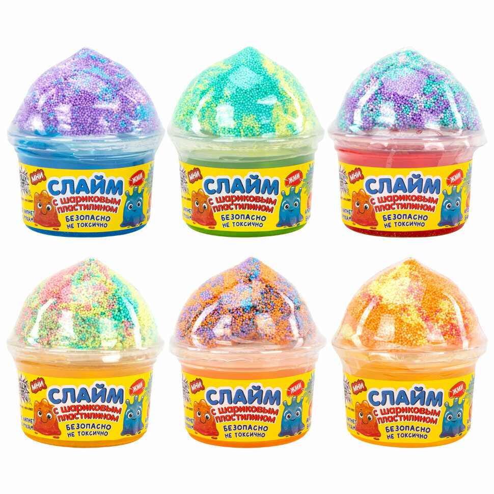 Слайм (лизун) + шариковый пластилин, 115 г, ассорти 6 видов, JOLLY JOT (джолли джот), 665949, 12 штук, 665949