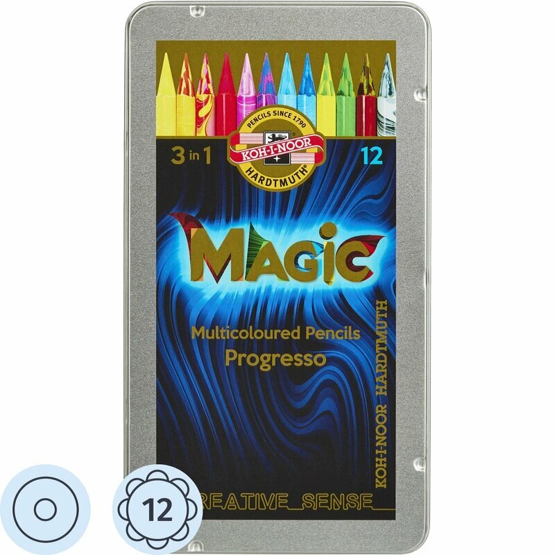Карандаши цветные цельнографитные PROGRESSO MAGIC 8772, 12шт, мет. кор