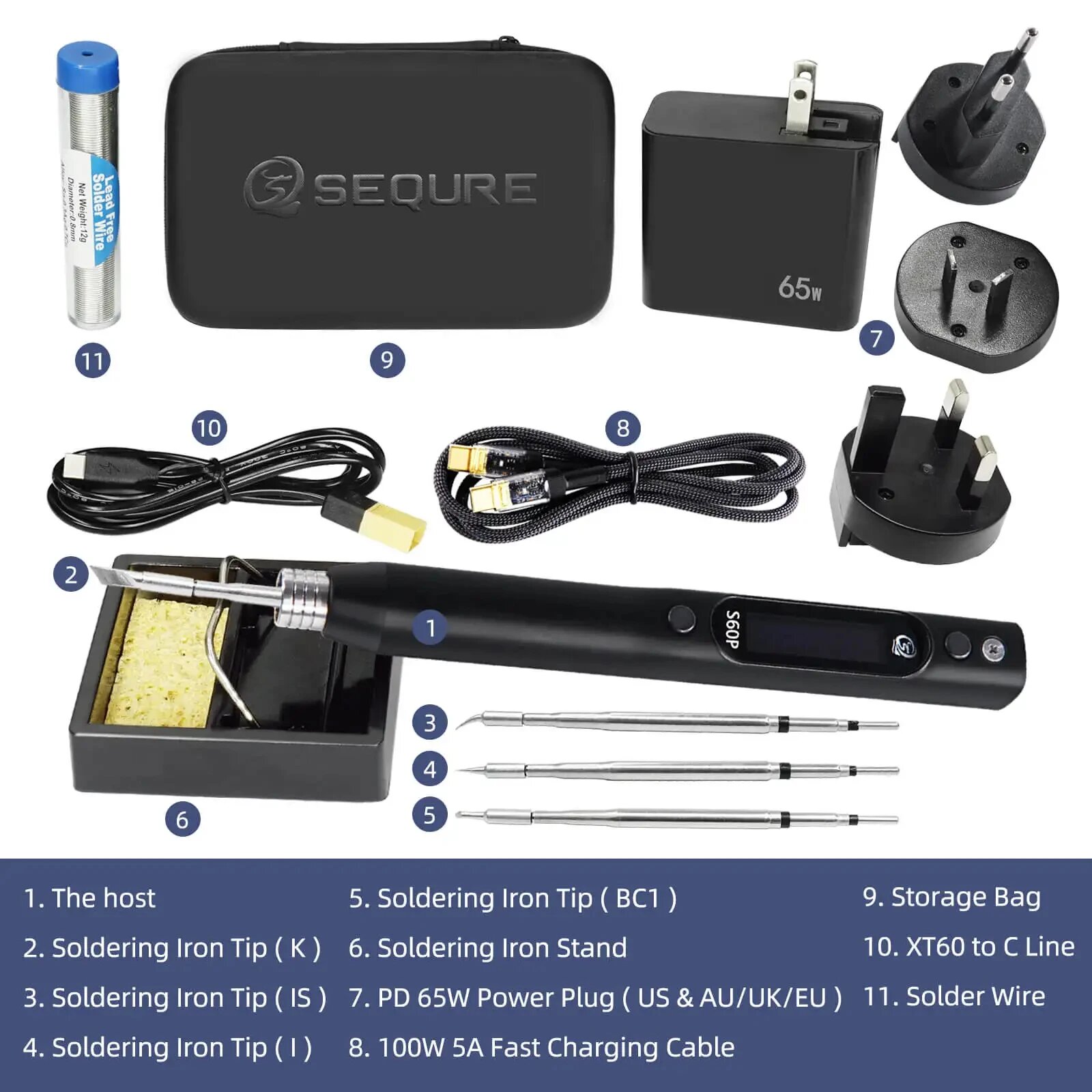 Электрический паяльник SEQURE S60P 60Вт, Kit - 4 Tips
