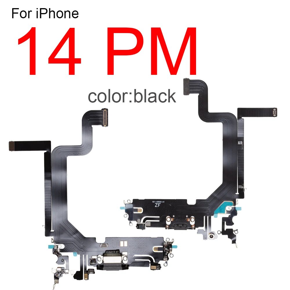 1 шт. гибкий кабель для зарядного порта для iPhone 15 Pro Max 13 14 Plus 12 mini USB-разъем для зарядного устройства с лентой для ремонта микрофона 14 Pro max Black