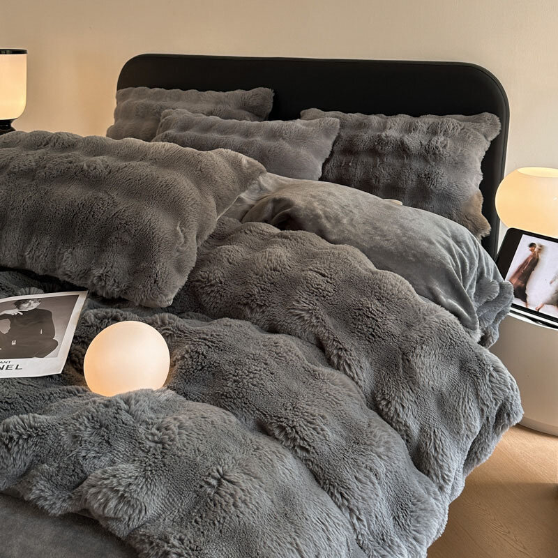 Комплект постельного белья из кроличьего флиса из четырех частей, пододеяльник из молочного флиса, зимняя утолщенная простыня из кораллового флиса, пододеяльник, комплект постельного белья из трех частей на флисовой подкладке,100*150cm