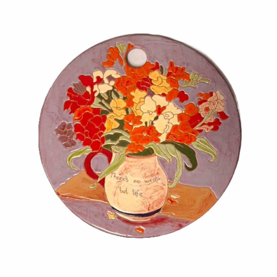 Сырная доска ManeTiles, керамика, ручная работа, диаметр 30см, подарочная упаковка