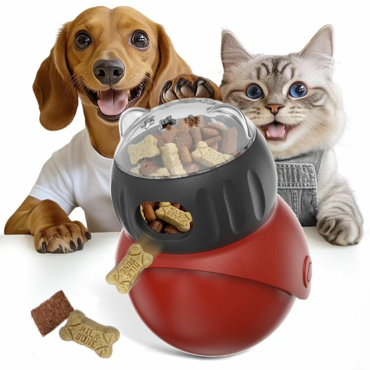 Интерактивная игрушка-неваляшка для кошек с подачей лакомства (головоломка, 280 г)