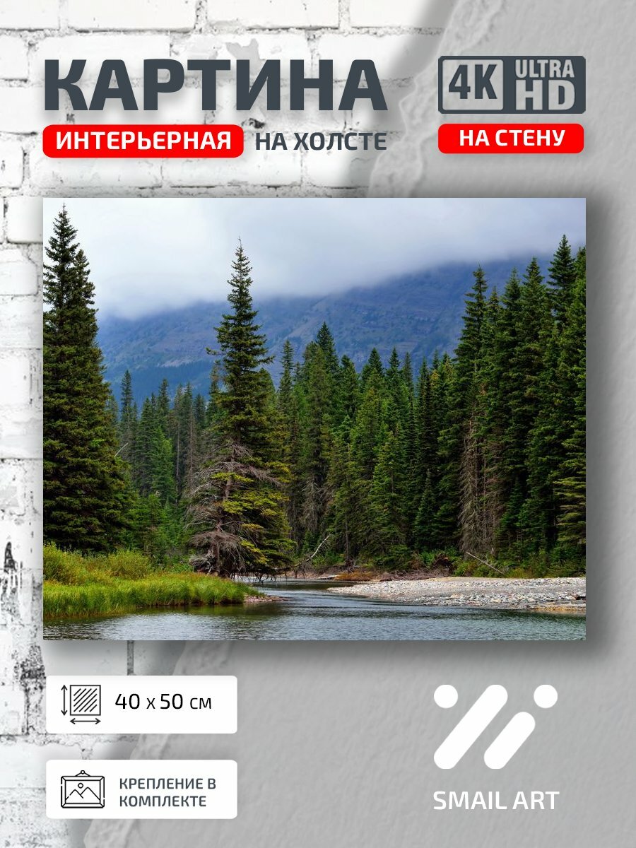 Картина на холсте интерьерная 40 на 50 на стену Река river для гостиной пейзаж интерьер