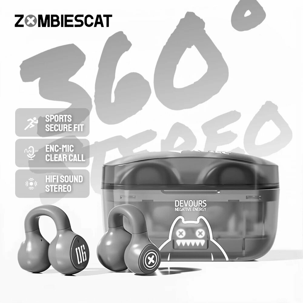 Беспроводные наушники-клипсы Zombiescat S4 прозрачные Transparent Black