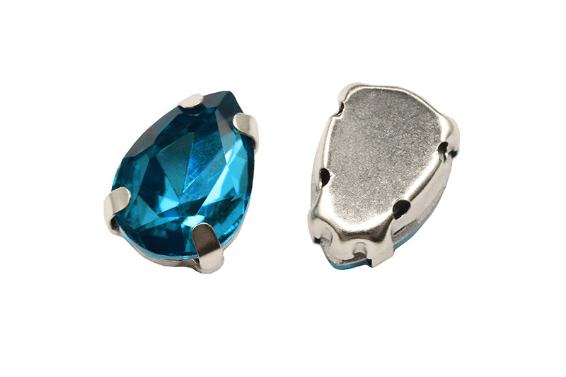 Кристалл Капля 10х7мм пришивной в оправе, цвет бирюзовый, стекло, 43-122, 2шт