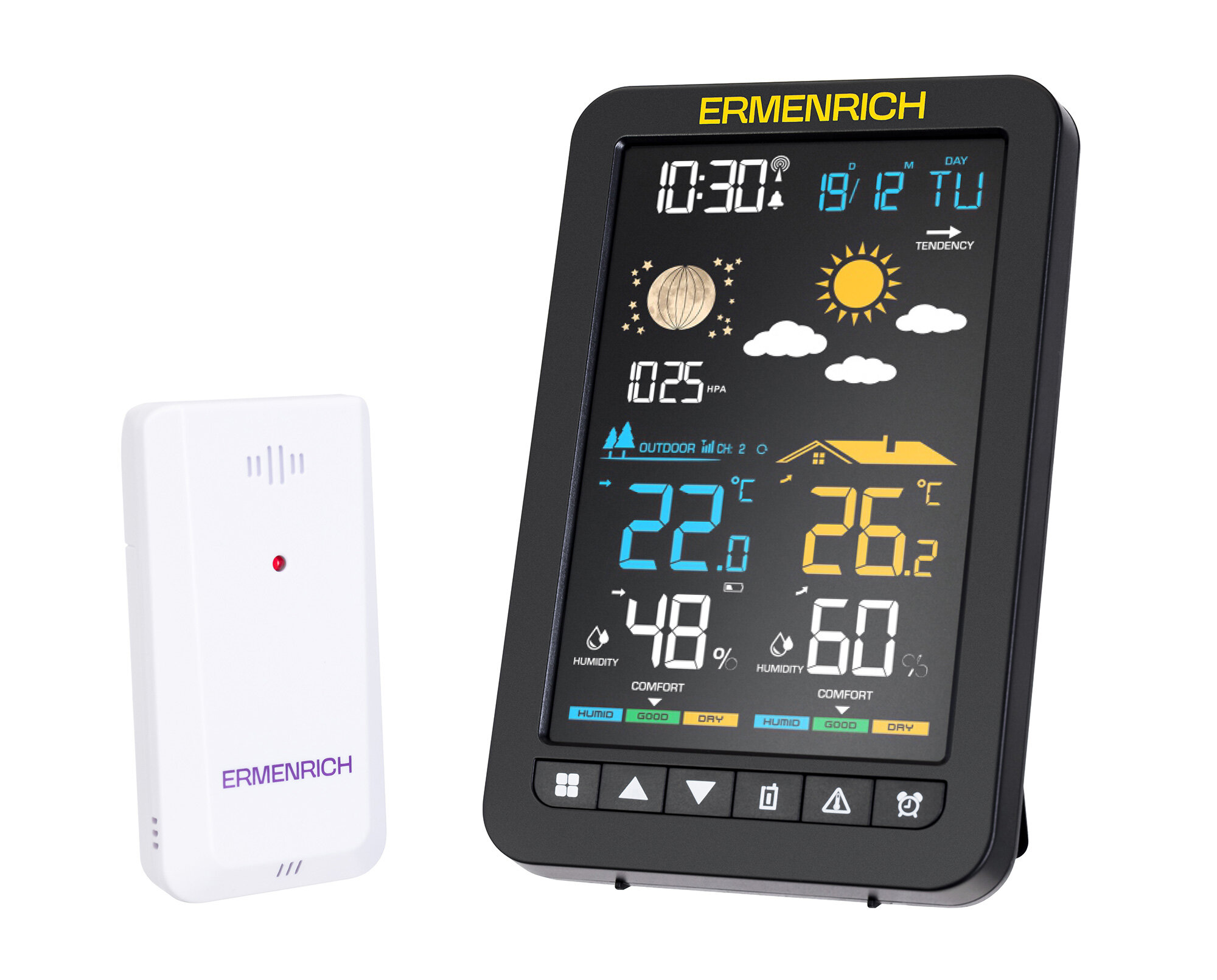 Метеостанция Ermenrich Report WR30, беспроводная, с выносным датчиком, черная
