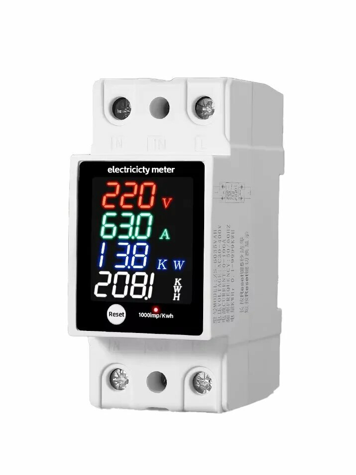 Многофункциональный счетчик электроэнергии ZS-6035VAKW, цифровой вольтметр амперваттметр, LED дисплей, мониторинг напряжения, тока, мощности, частоты, DIN рейка