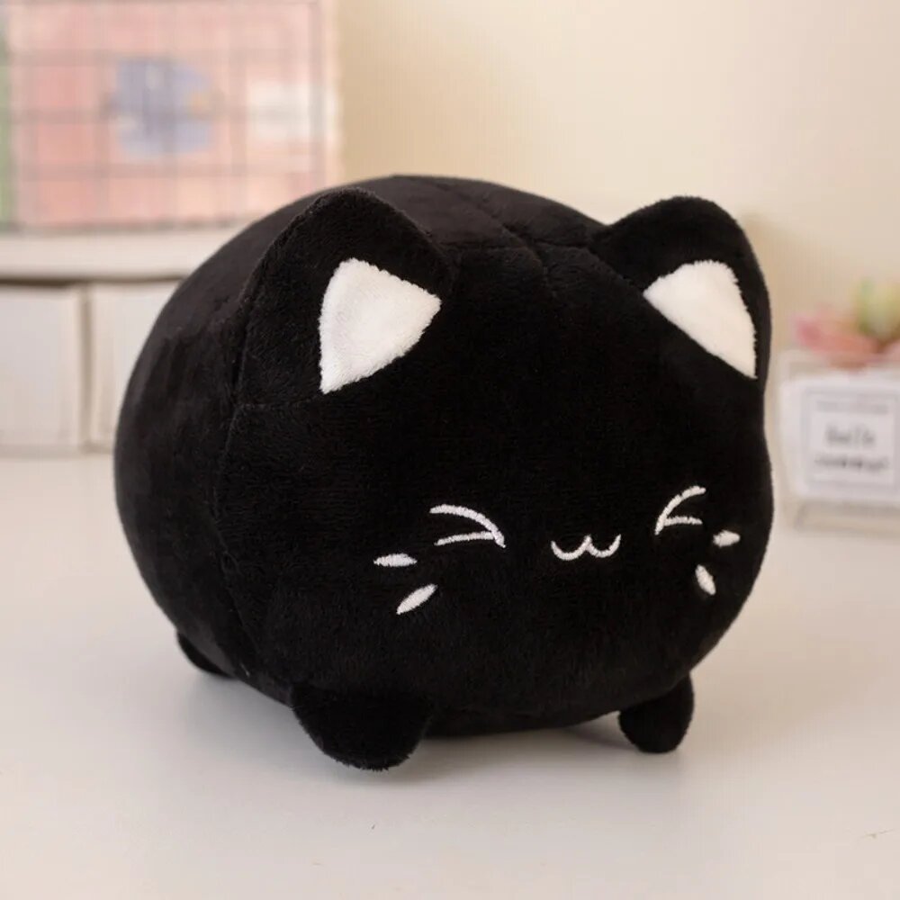 Мягкие игрушки, черный кот, розовый персик, мультяшный котенок, плюшевые игрушки, кавайный милый плюшевый кот, мягкие куклы, детские игрушки Черный, Black
