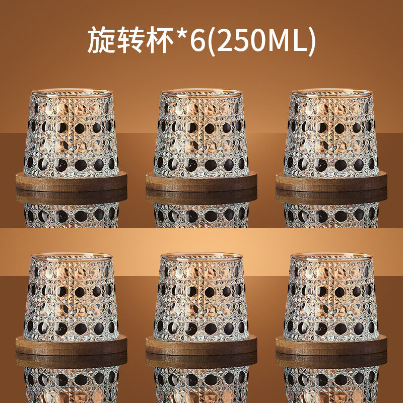 Bangbeibei толстое цветное стекло креативная вращающаяся рюмка для виски ручная роспись кружащаяся чашка с деревянным поддоном декомпрессионная чашка