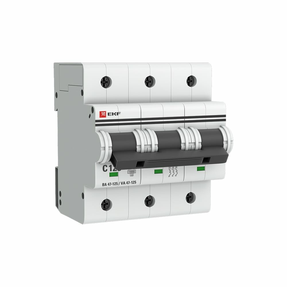 Автоматический выключатель EKF 3P, 125А, 15кА, ВА 47-125, PROxima mcb47125-3-125C
