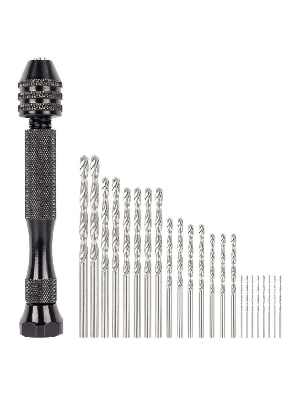 Черная ручная спиральная дрель + сверло 25шт.