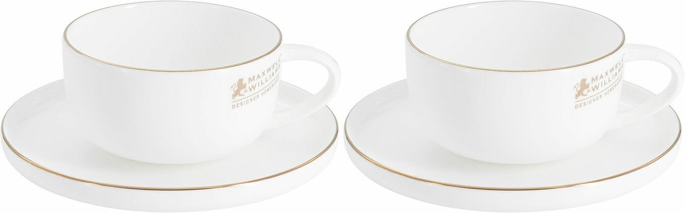 Кофейный набор на 2 персоны Maxwell & Williams Кашемир Голд, сервиз 4 предмета: 2 шт чашки 100 мл и блюдца из фарфора, подарочный